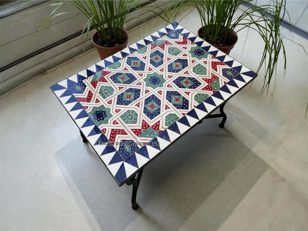 Handmade Rectangular Mosaic Table With Iron Legs, Custom Tile Top ...