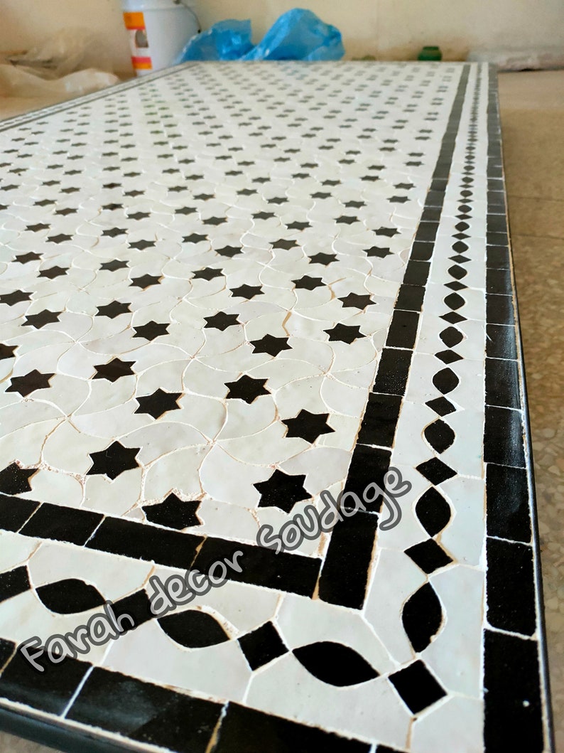 Dining Table Mosaic Top Rectangular Black and White | Etsy