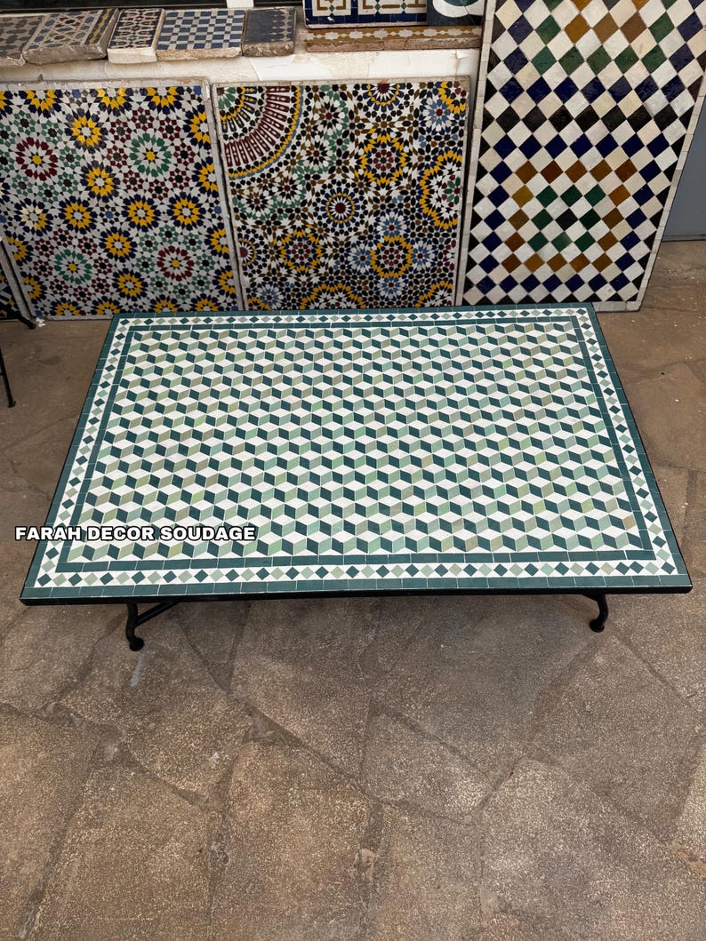 Moroccan Zellige Table Top – Handmade Mosaic Rectangular Tile Table for ...