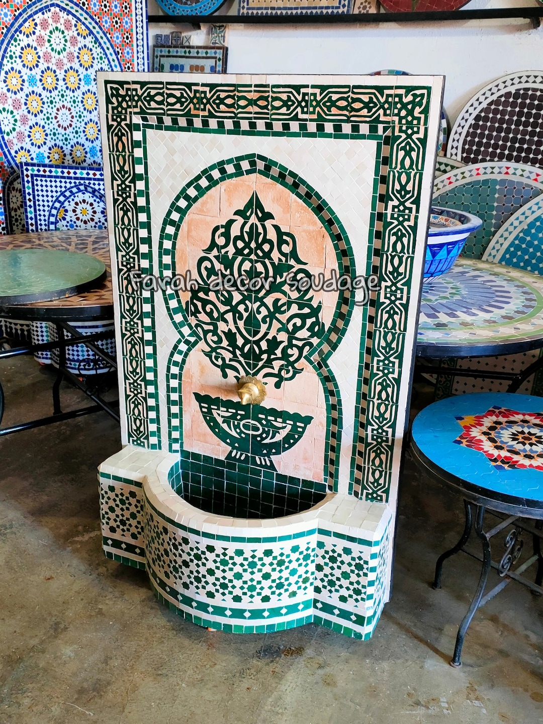 Moroccan Mosaic Fountain, Authentic Handcrafted Water Fountain ...