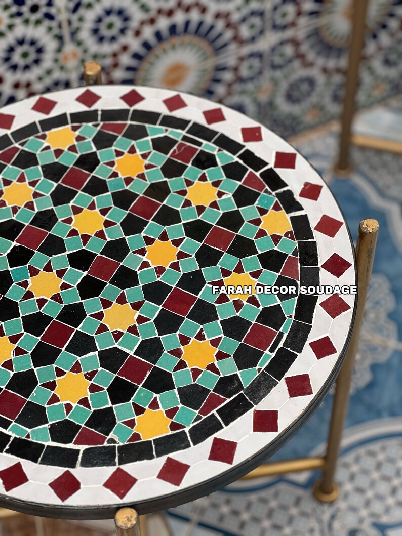 Custom Moroccan Zellige Tile Table, Outdoor Mosaic Table With Iron Legs ...