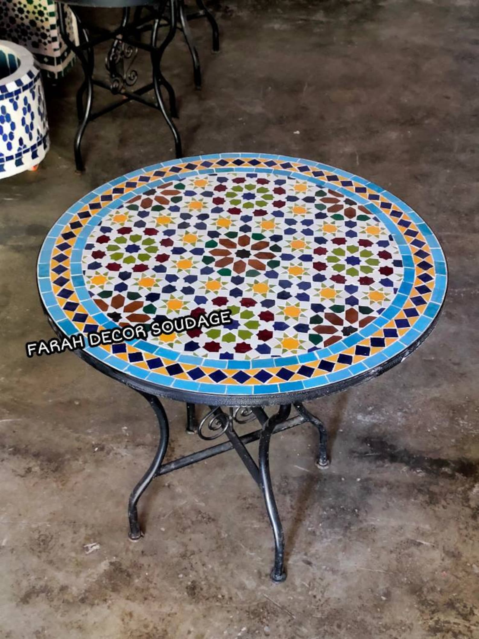 Bistro Table Made of Mosaic Round Mosaic Table Mid Century - Etsy
