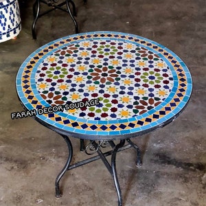 Bistro Table Made of Mosaic, Round Mosaic Table, Mid Century Mosaic ...
