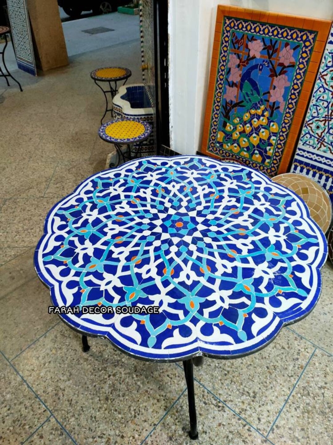 40" Bistro Table Made of Mosaic, Round Dining Mosaic Table, Mid Century ...