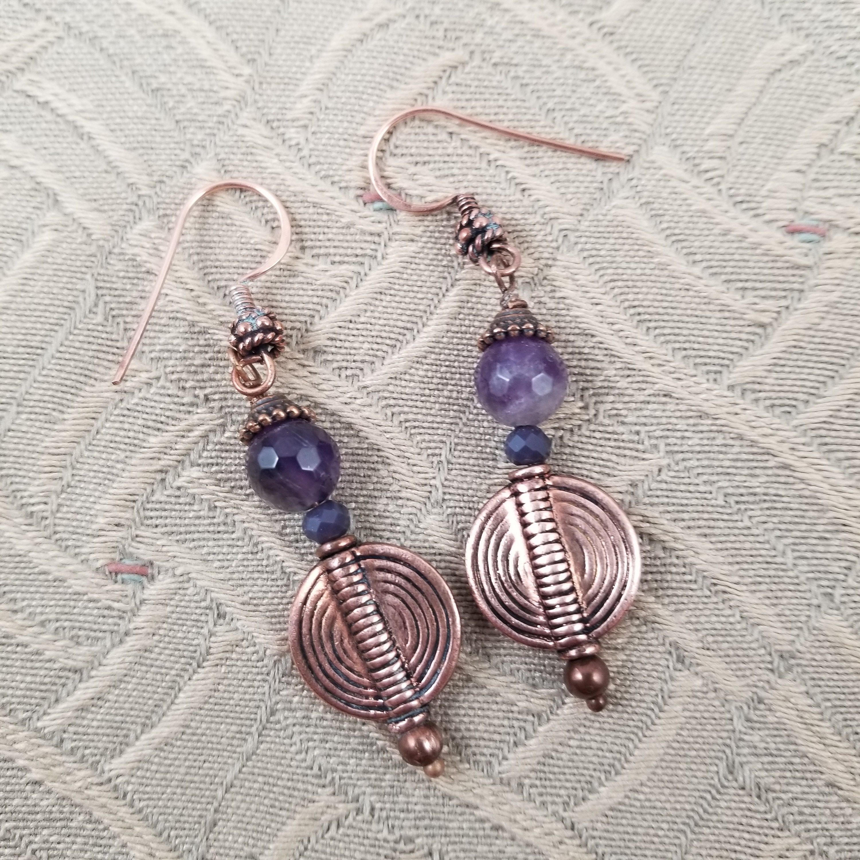 Copper Wire Hook Earrings With Lavender Faceted Glass Beads on Copper ...