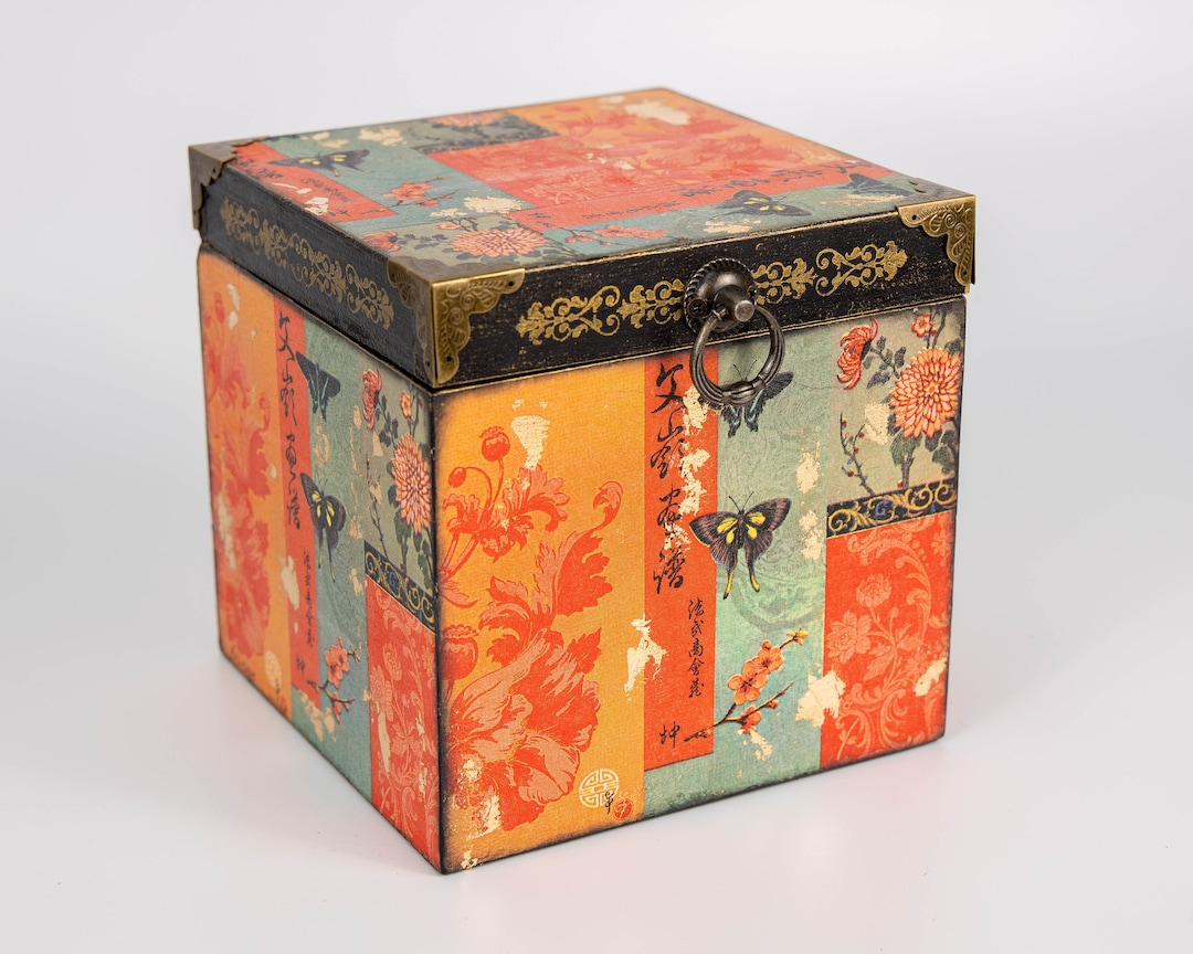 Vintage Chinese Box | Wooden Case | Orange Details - Etsy