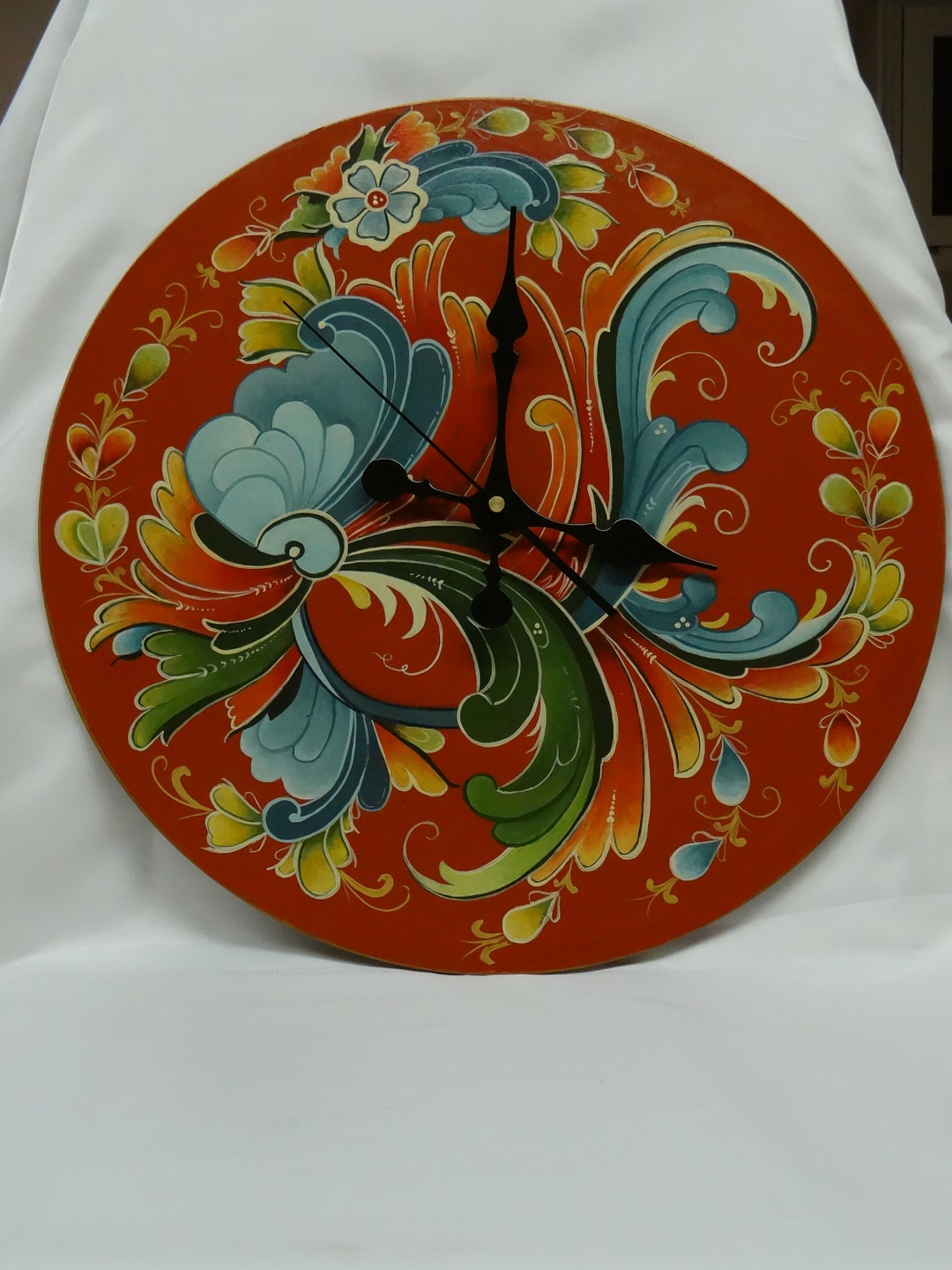 Hand Painted Wall Clock/folk Art/hanging Clock/round Clock/ - Etsy