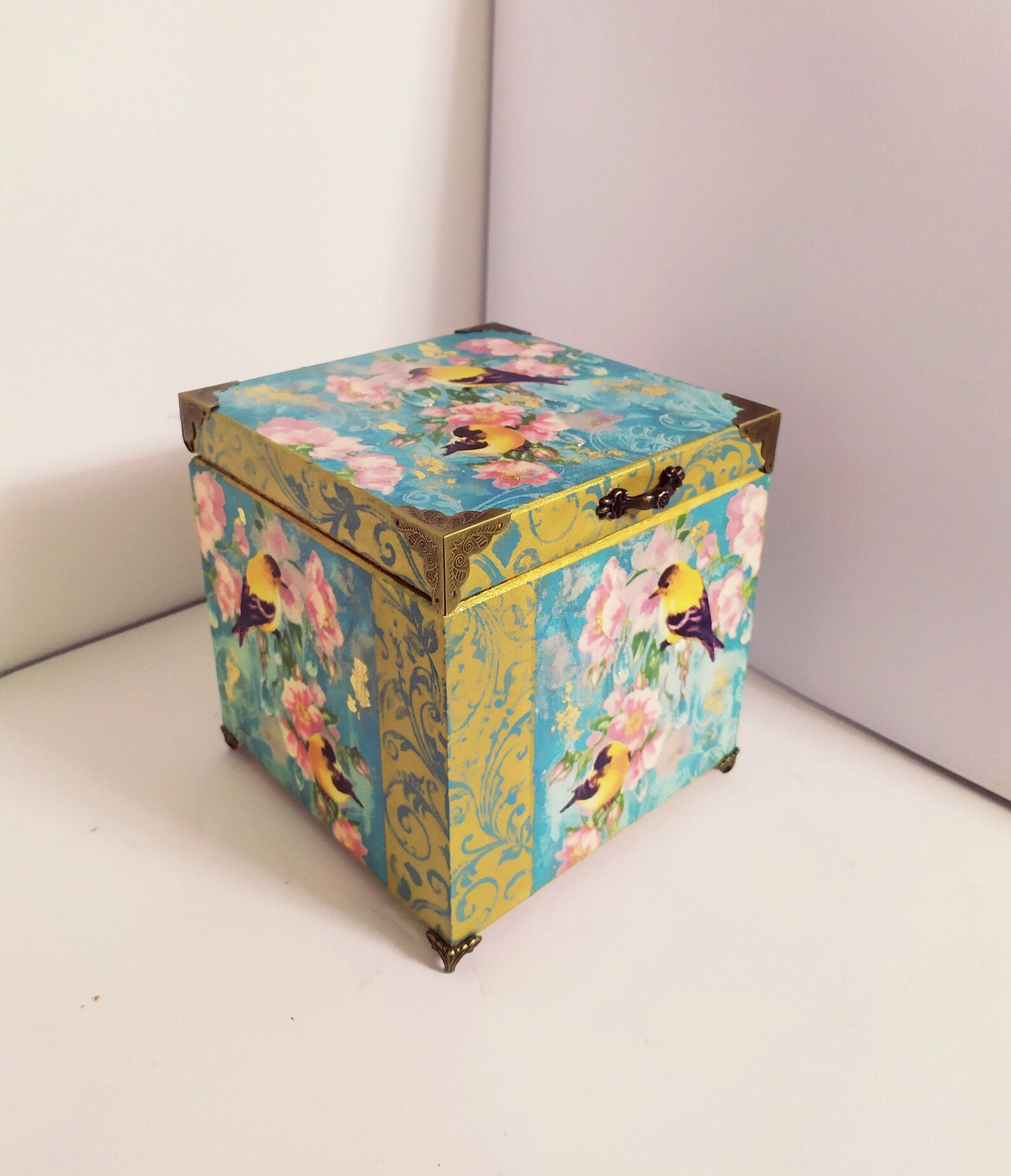 Floral Chinese Box /wooden Case/jewelry Box/gold Leaf Details - Etsy