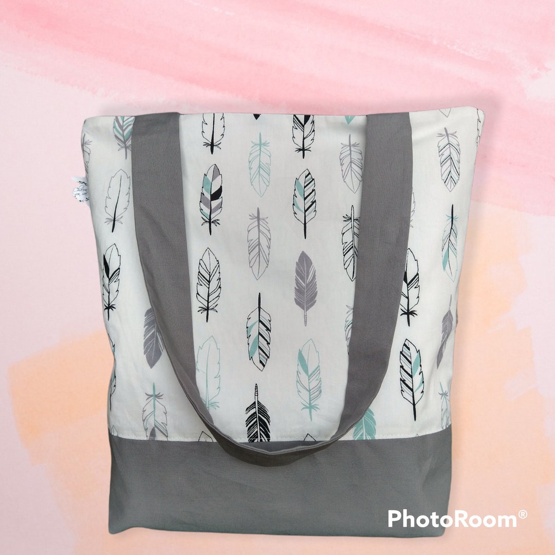 Nice Feather Pattern Tote Bag, Pretty Fabric Totebag, Fabric Shopping ...