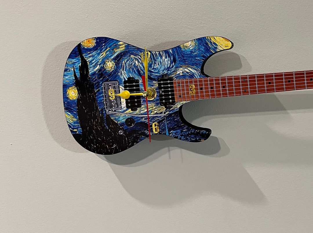 Guitar Clock, Starry Night Clock Gift, Handmade Wood Guitar - Etsy
