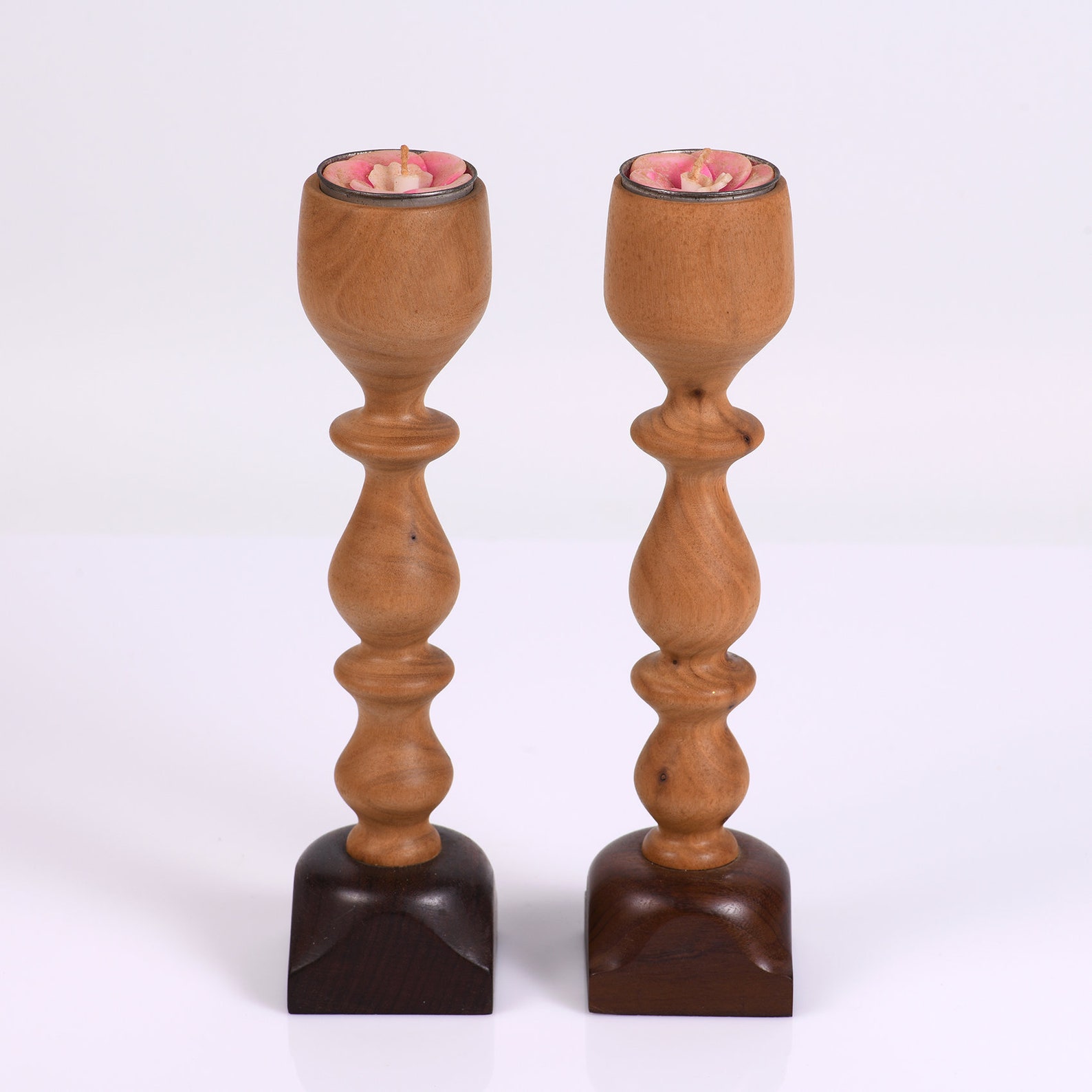 Handmade Oak and Ebony Wood Candlesticks With Unique Engraving - Rustic ...