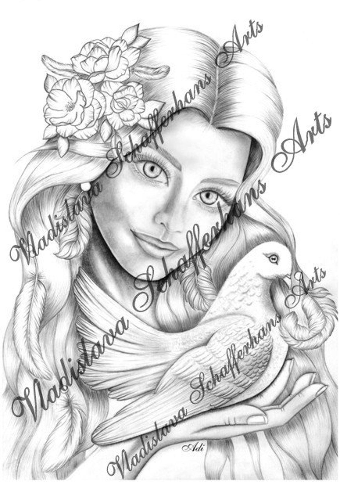 Arts Coloring Page - THE PRINCESS DOVE - Etsy