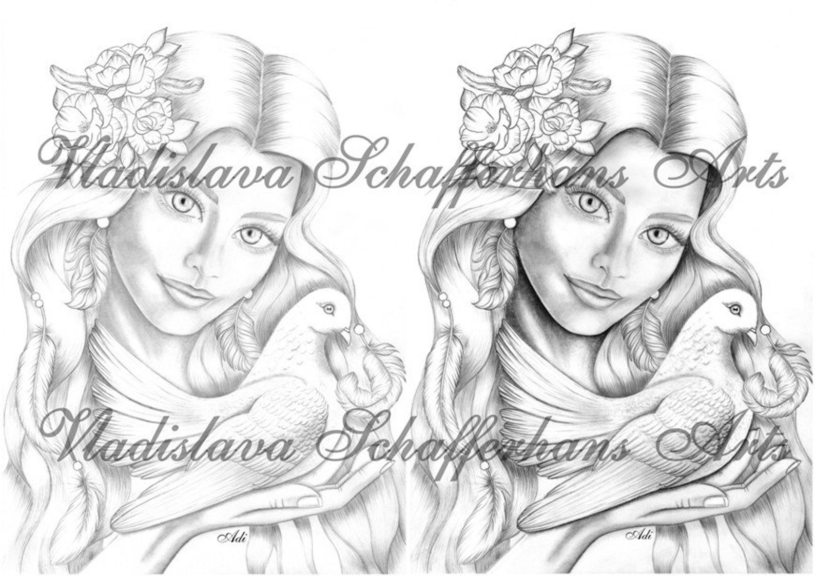 Arts Coloring Page - THE PRINCESS DOVE - Etsy