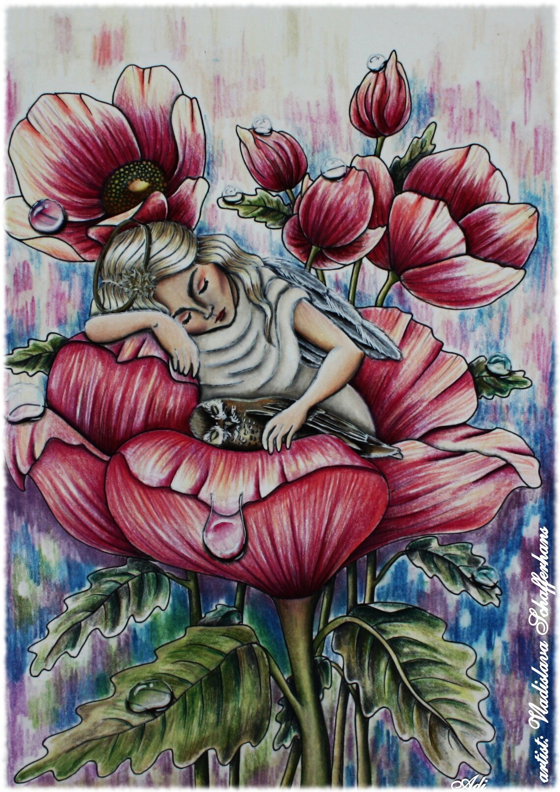 Arts Coloring Page Angel in Poppies - Etsy