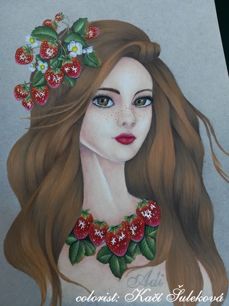 Arts Coloring Page - STRAWBERRY LADY - Etsy