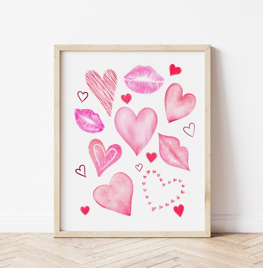 Valentine Art Print, Printable Wall Art, Watercolor Painting, Heart ...
