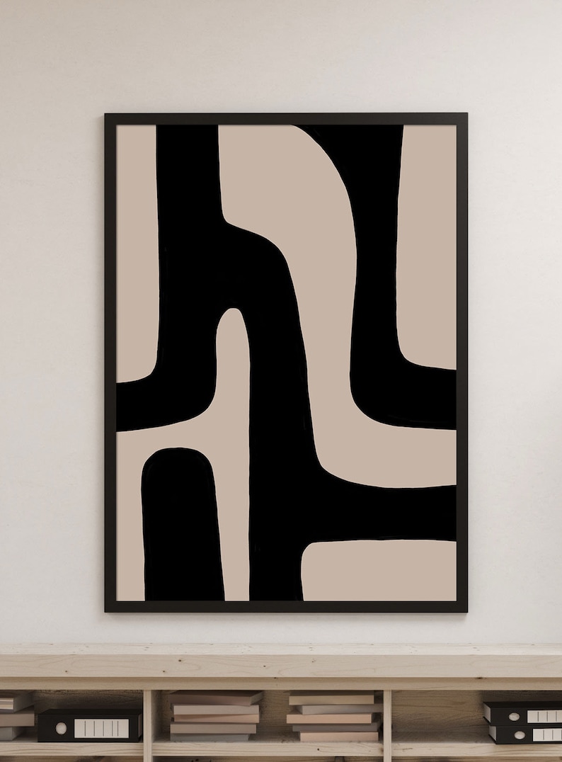 Large Abstract Wall Art, Minimalist Poster, Beige and Black Wall Art ...