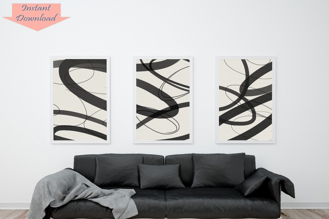 Abstract Lines Art, Set of 3 Prints, Printable Wall Art, Large Abstract ...