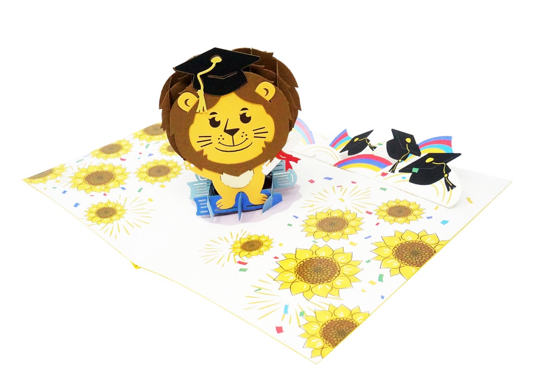 Graduation Card Lion Congratulation - WOW 3D Greeting Pop up Card for ...