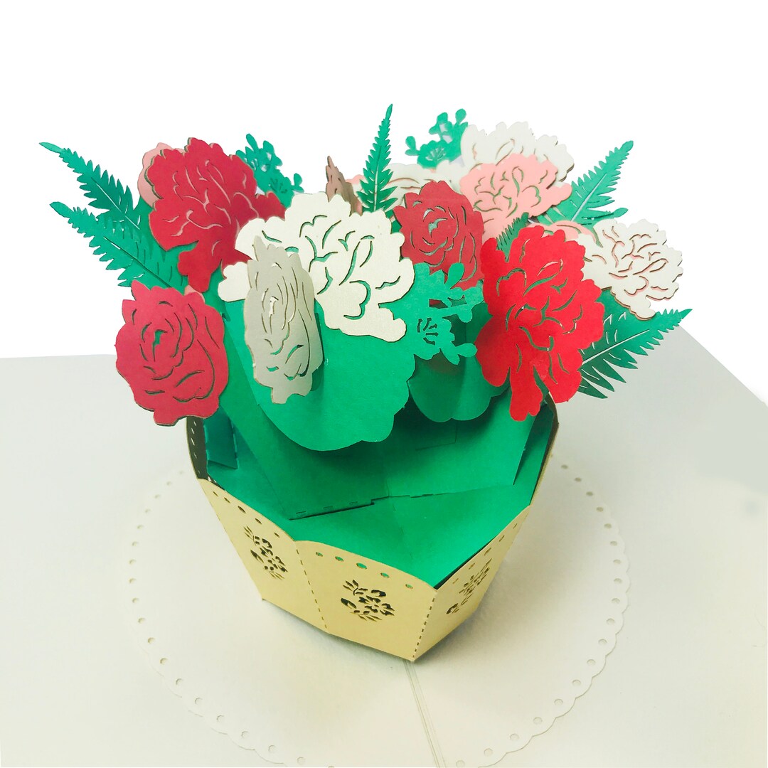 Rose Flower Vase 3D Pop up Greeting Card for Birthday, Anniversary ...