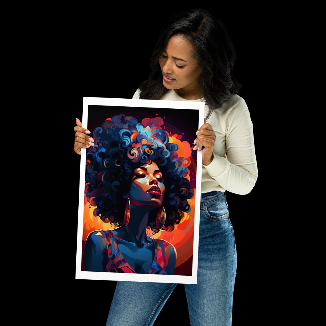 Deep Blue Afro Woman Poster - Etsy