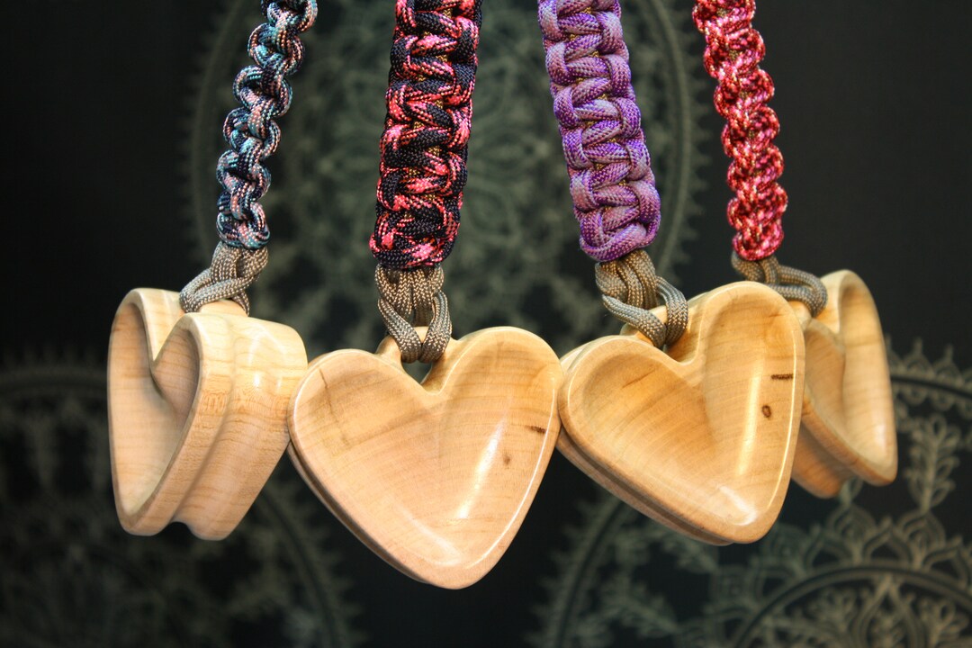 Heart Shaped Cherry Wood Keychain, Cobra Weave Paracord, Handmade and ...