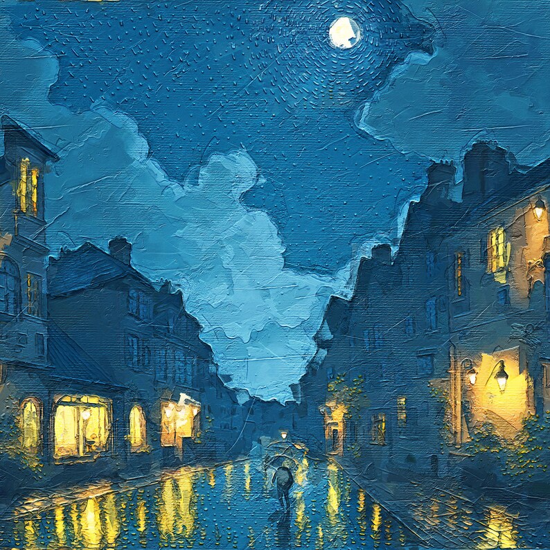 Winter Cityscape & Painted Background, Canvas Wall Art, Paintings Art ...