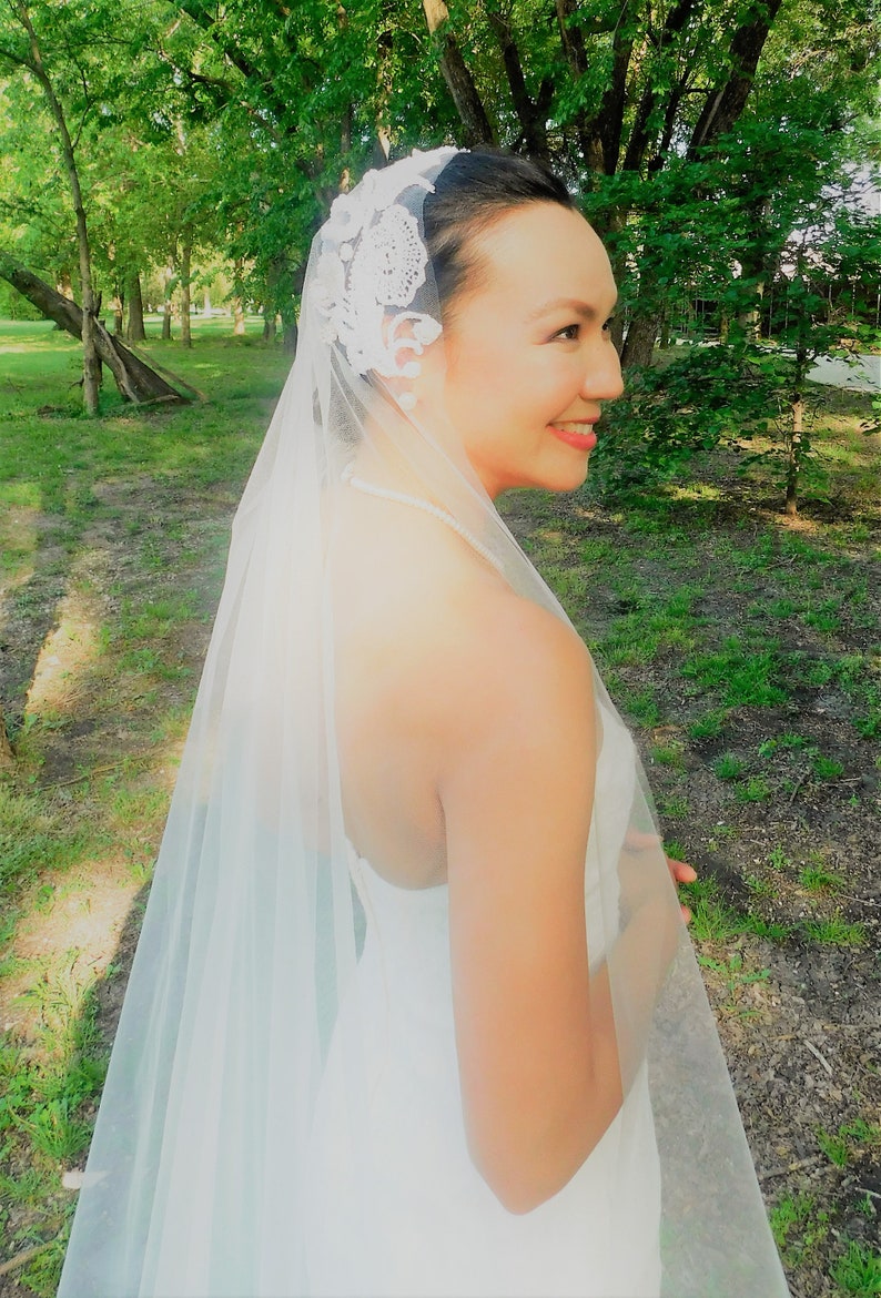 Ivory Cathedral Venice Lace Juliet Cap Beaded Embellished Bridal ...