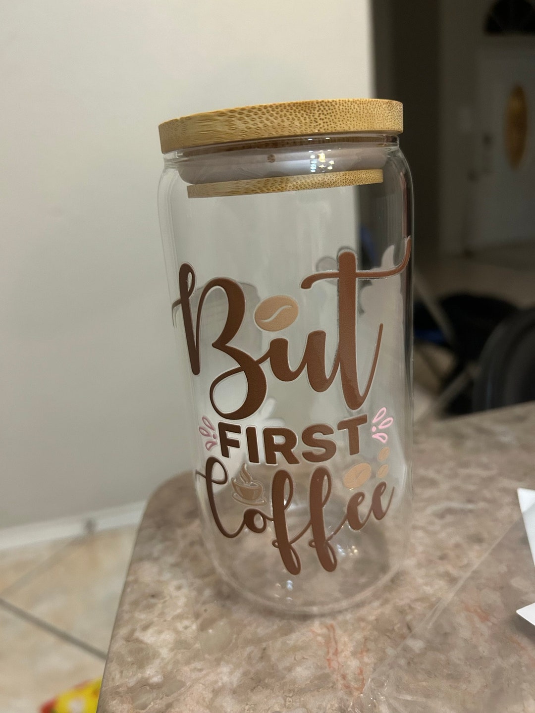 Iced Coffee Cup 16 Oz. Glass Soda Can Cup W/ Bamboo Top Glass Libby Cup ...