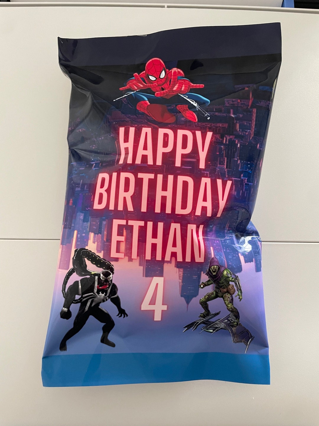 Spider Man Birthday Chip Bag filled With Chips - Etsy