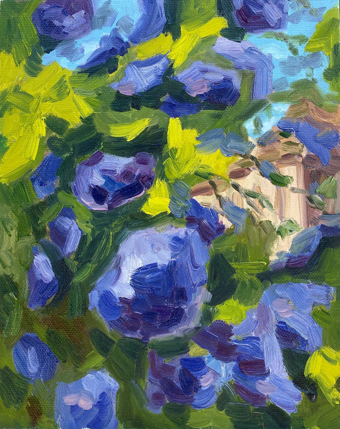 Sky Blues of Spring - Landscape Alla Prima Blue Flowers Art Present ...