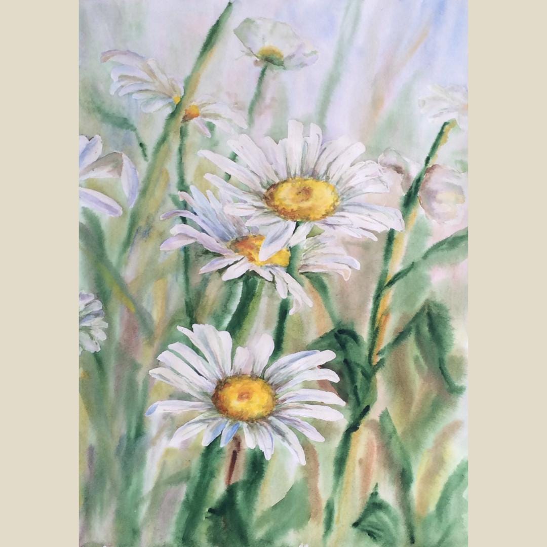 Original Daisy Watercolor Painting: Floral Impressionism (60x40 Cm) - Etsy