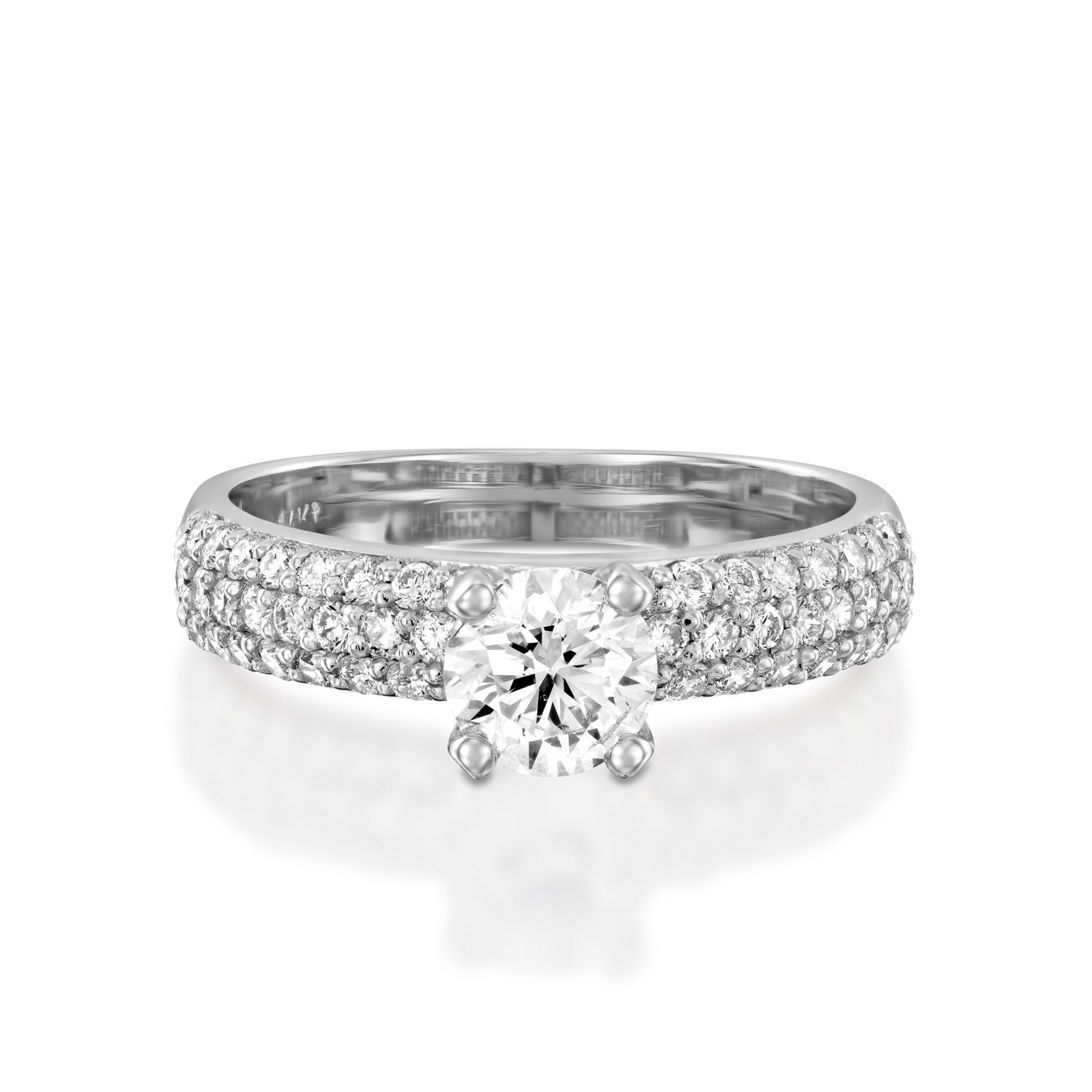 Three Rows Diamond Engagement Ring Diamond Engagement Band - Etsy UK