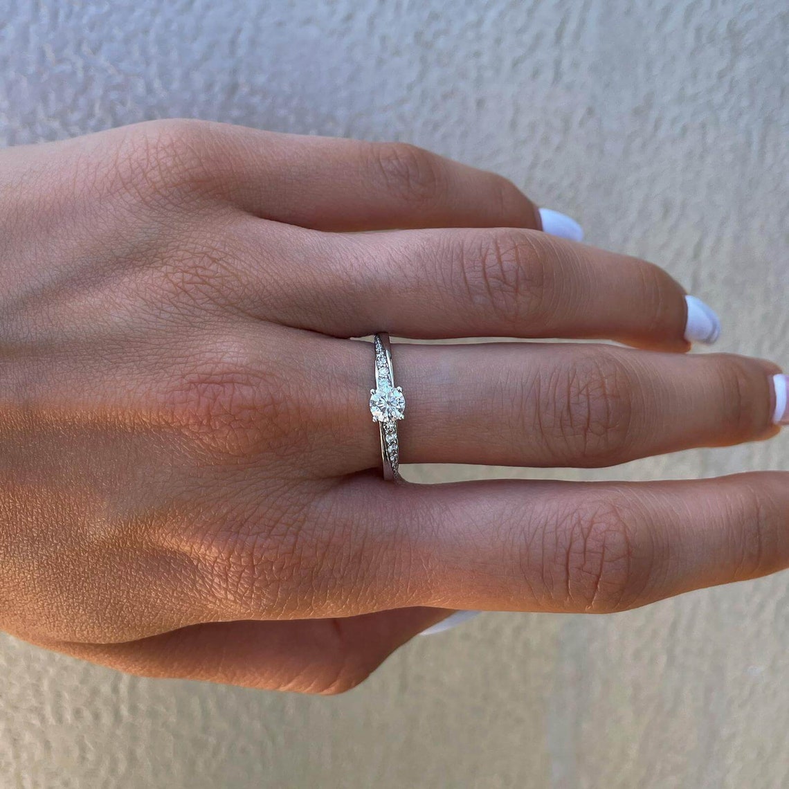 Real Diamond Engagement Ring Delicate Diamond Proposal Ring | Etsy