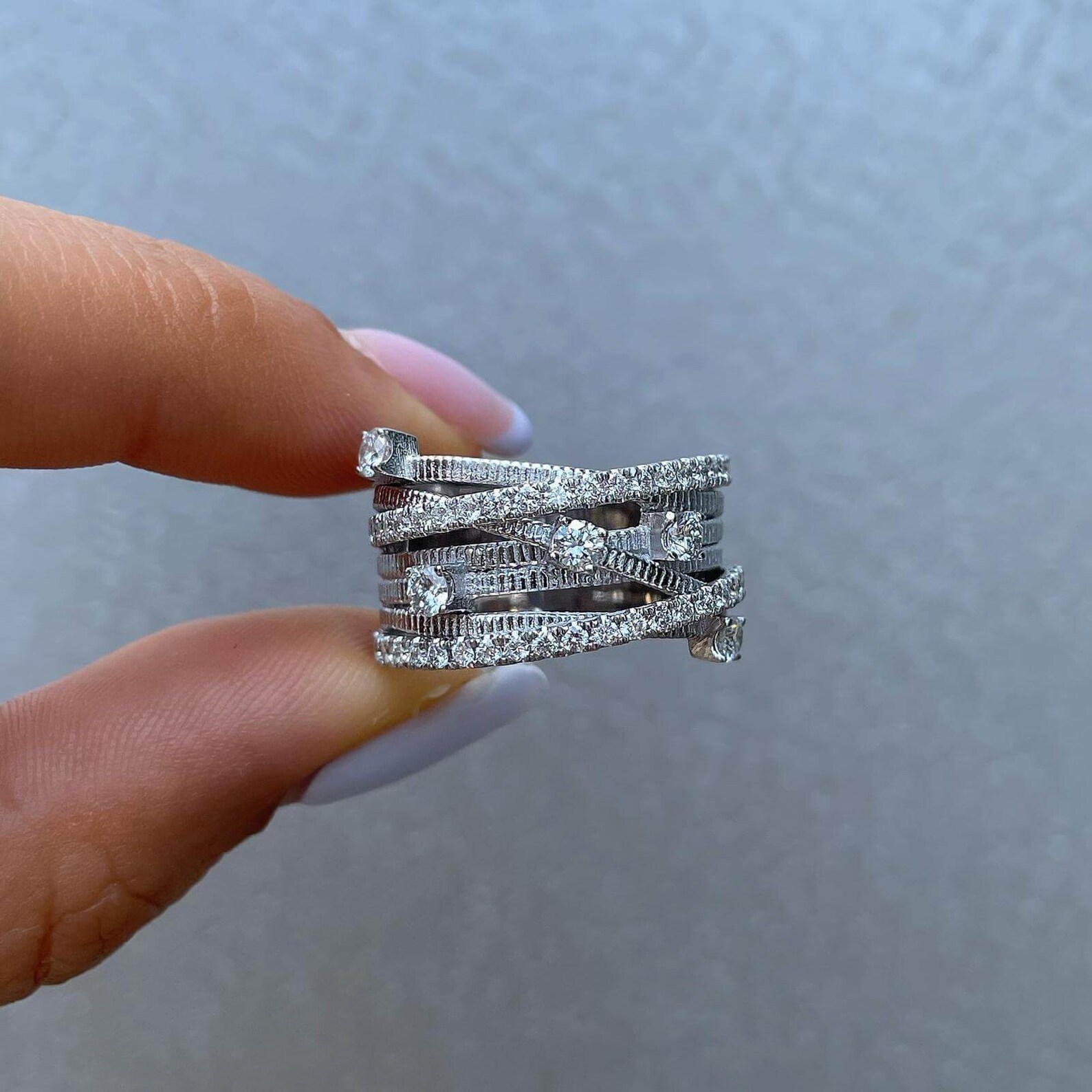 Wide Diamond Wedding Ring Big Diamond Band Diamond Ring for | Etsy