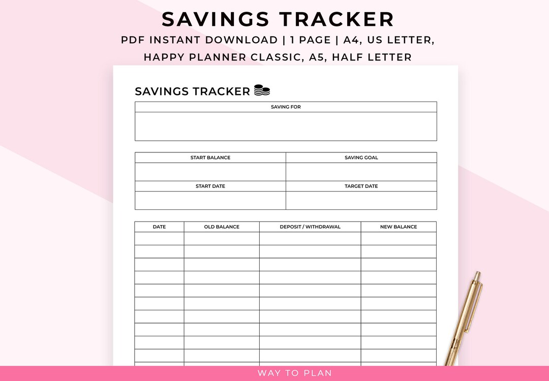 Savings Tracker Printable. Money Saving Challenge. Personal Finance ...