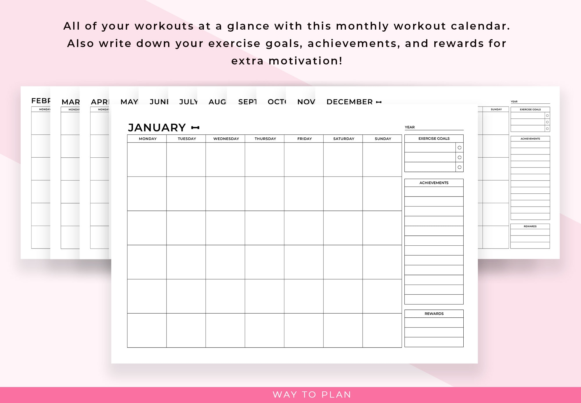 Monthly Workout Calendar. Printable Monthly Workout Planner & Tracker ...