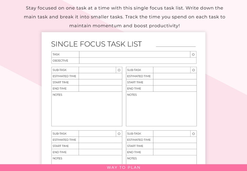 Single Focus Task List to Keep Focused and Boost Your Productivity - Etsy