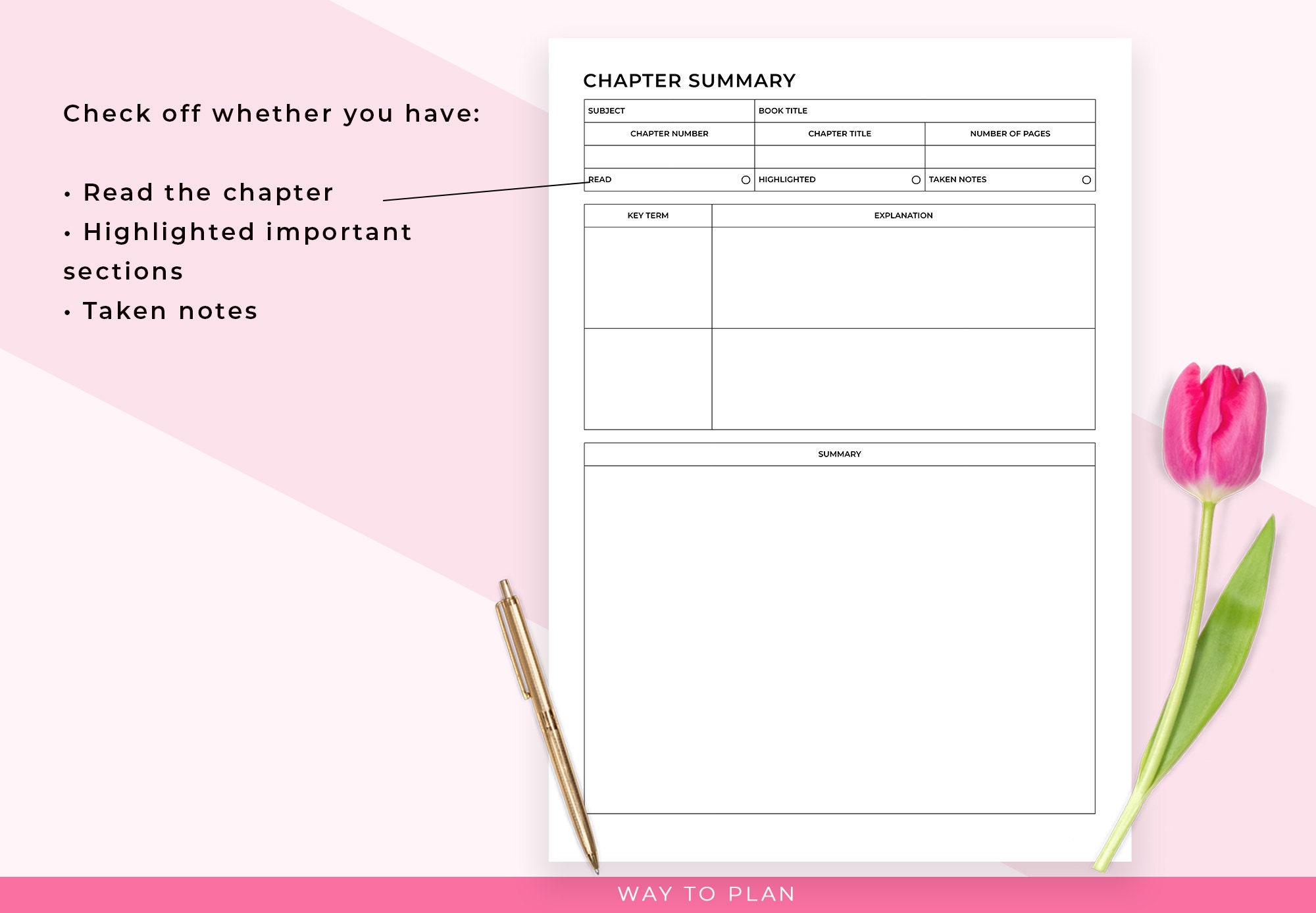 Book Chapter Summary Template Printable Revision Sheet Exam Etsy