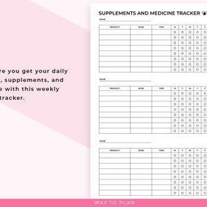 Vitamin Tracker Printable. Supplements Checklist. Daily Weekly. Taking ...