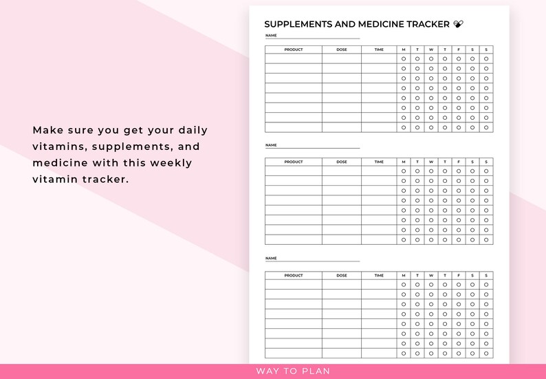 Vitamin Tracker Printable. Supplements Checklist. Daily Weekly. Taking ...