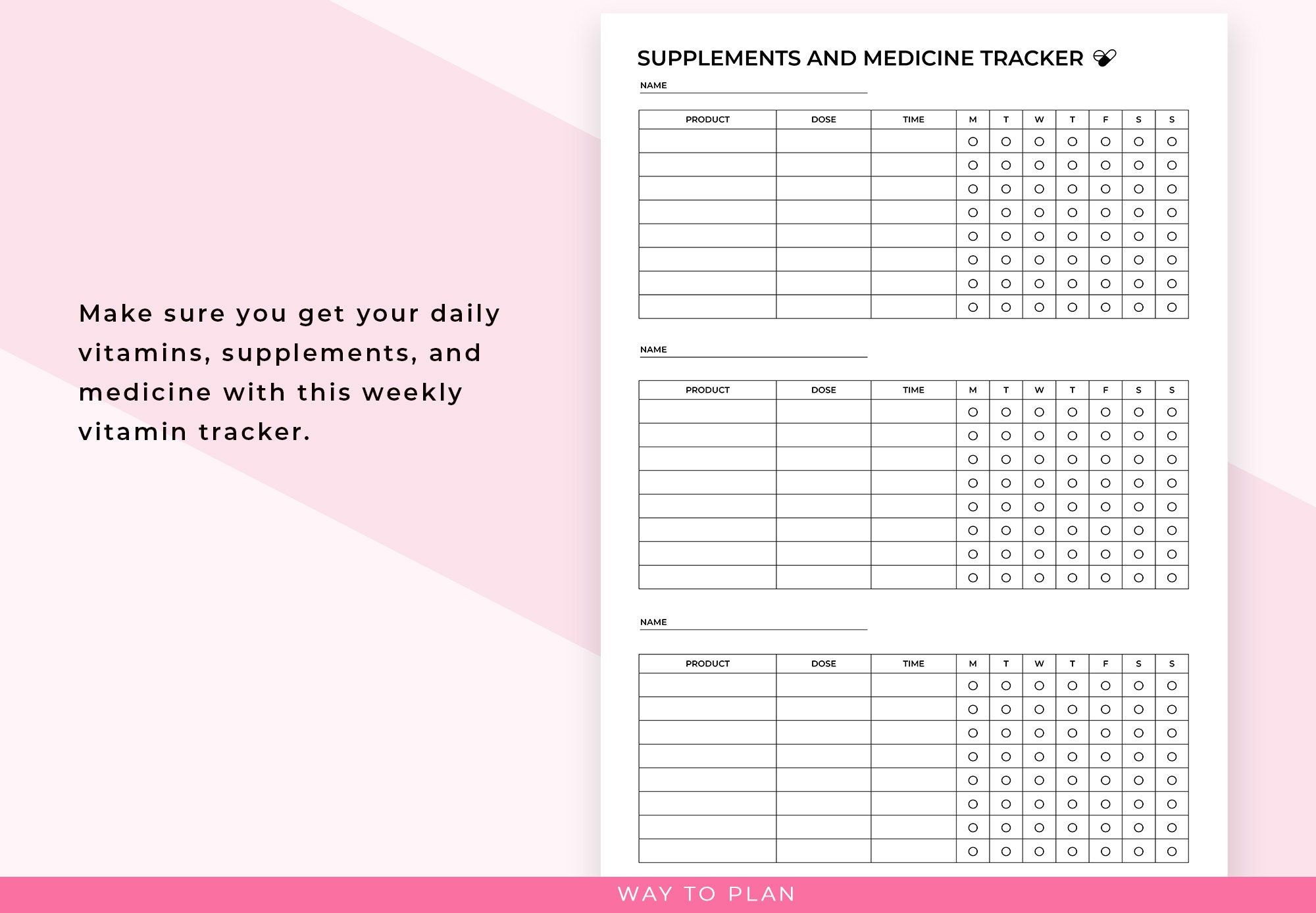 Vitamin Tracker Printable. Supplements Checklist. Daily Weekly. Taking ...
