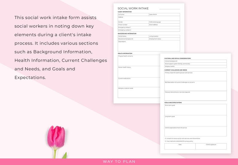 Social Work Intake Form for Noting Down Key Elements of a Social Work ...