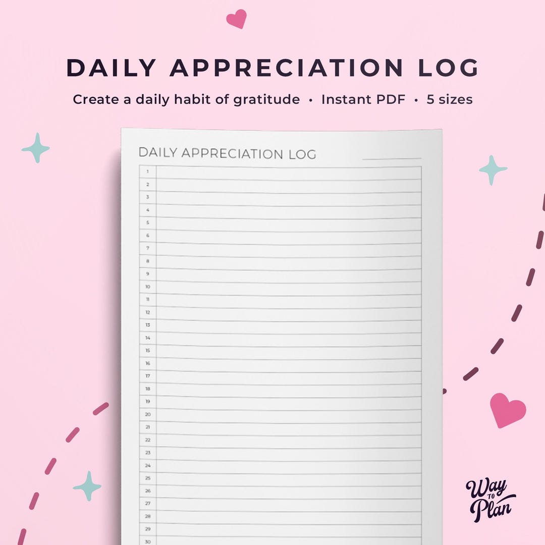 Daily Appreciation Log for Bringing More Positivity to Your Every Day ...