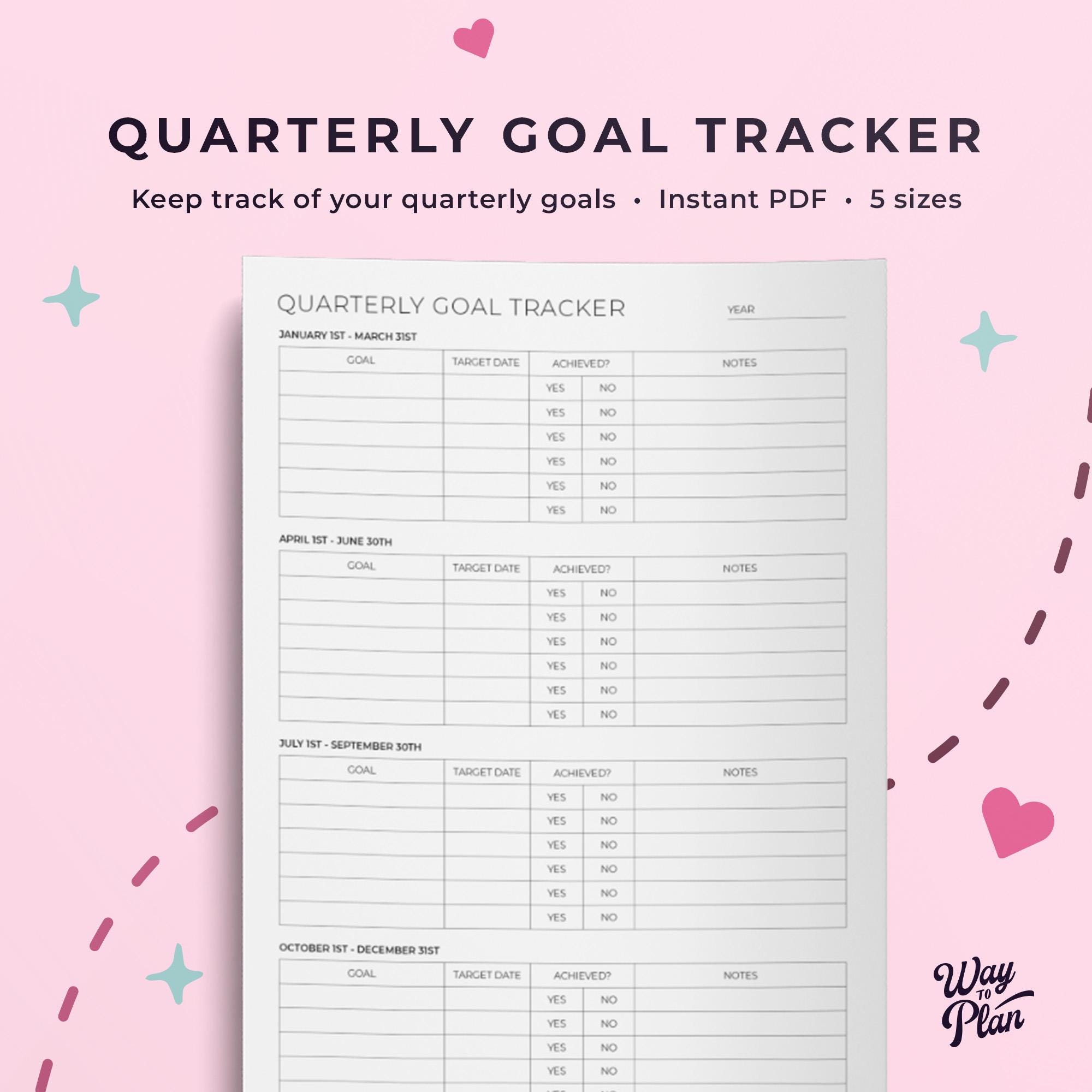 Quarterly Goal Tracker to Easily Track the Progress of Your Quarterly ...
