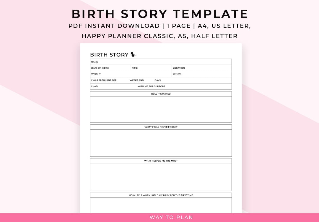 Birth Story Template. Printable Birth Story Journal. How to Write a ...