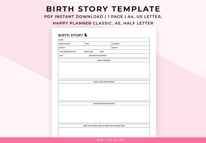 Birth Story Template. Printable Birth Story Journal. How to Write a ...