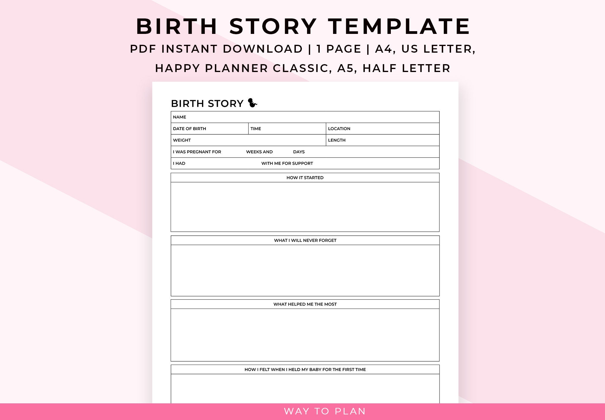 Birth Story Template. Printable Birth Story Journal. How to Write a ...