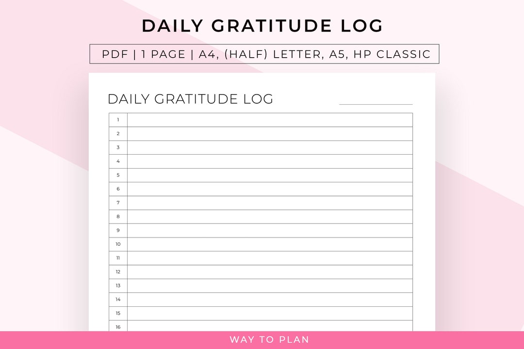 Daily Gratitude Log - Printable Daily Appreciation Tracker - Etsy