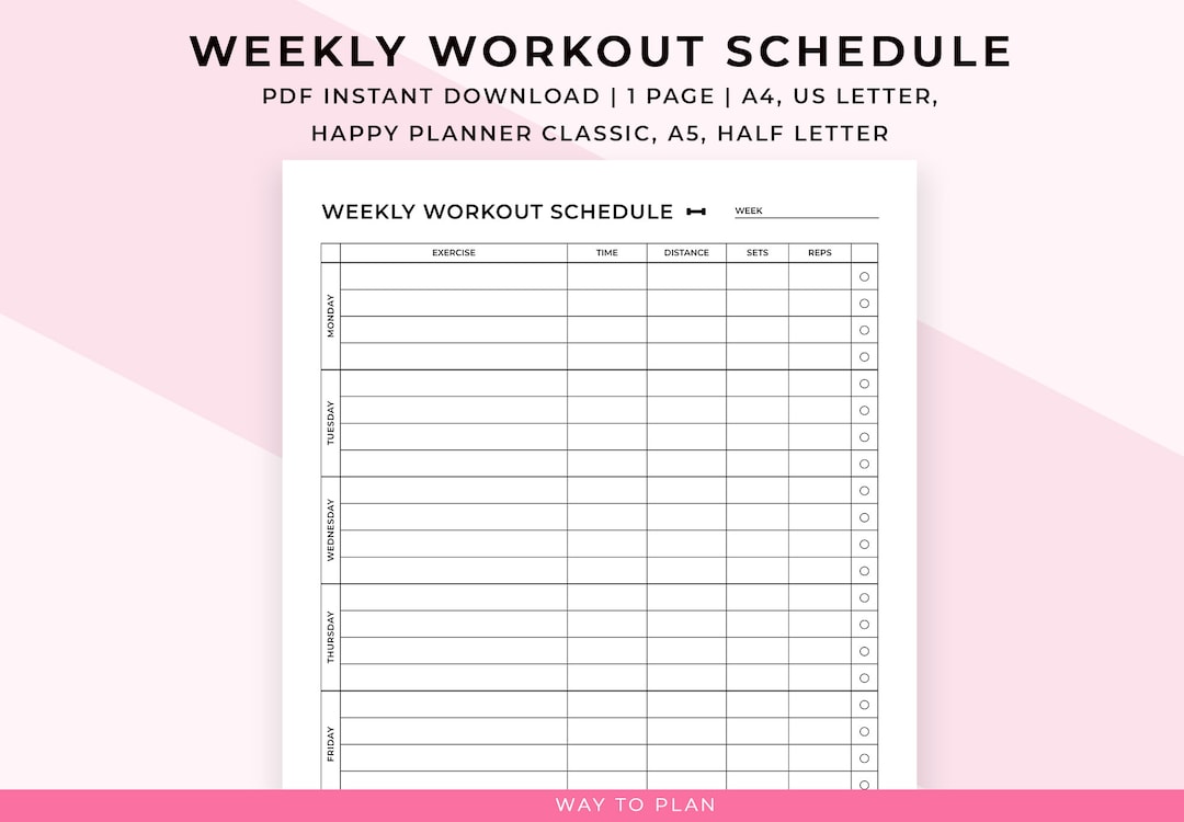 Weekly Workout Planner. Printable Daily Workout Schedule. Workout ...